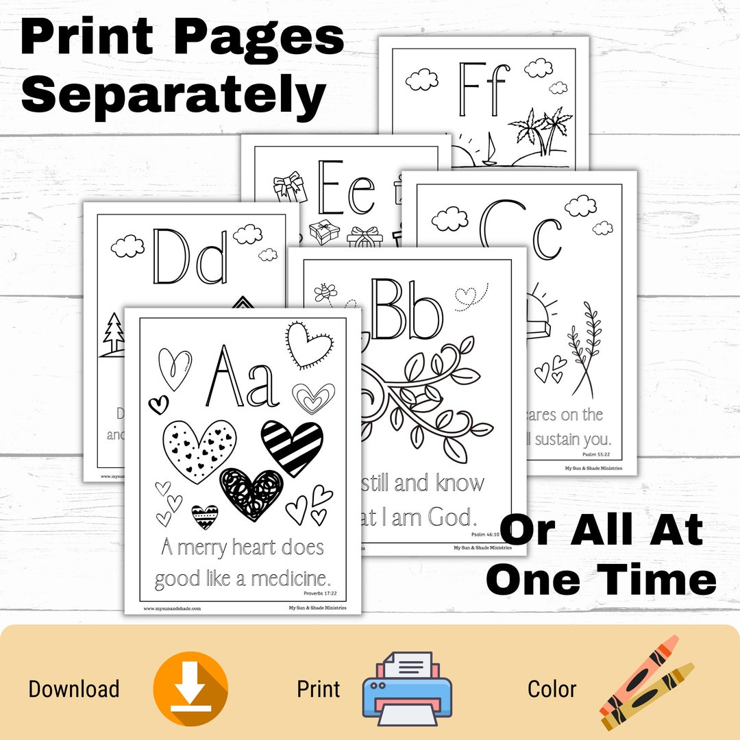 ALPHABET Coloring Sheets, ABC Bible Pages, Alphabet Bible Verse Craft ...