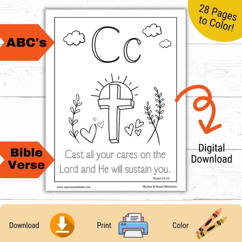 ALPHABET Coloring Sheet Bundle, Bible Memory Verses, Pre-K Class, ABC ...