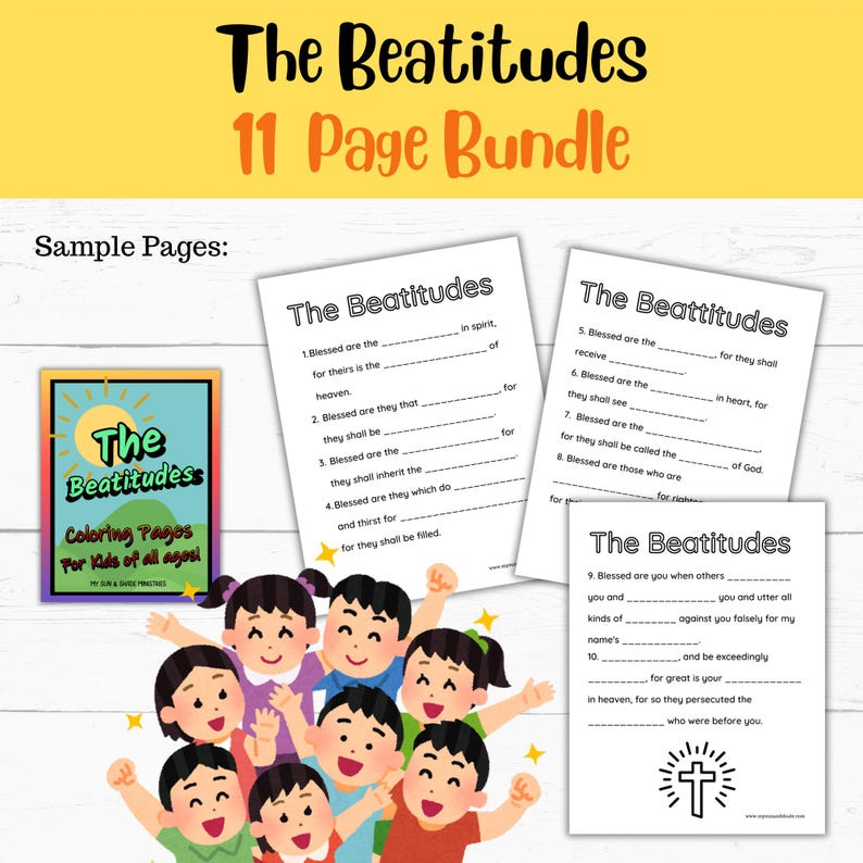 Beatitudes Craft Pages, Fill-in-the-blank Worksheets, Bible Coloring ...
