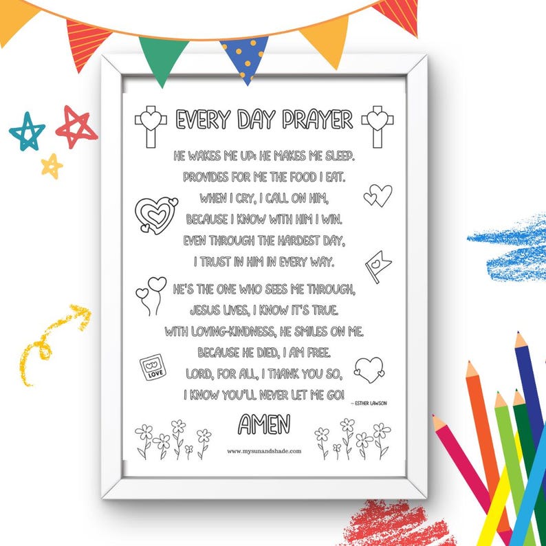 Every Day Prayer for Kids to Color, Craft Activity Paper Prayer, Kids ...
