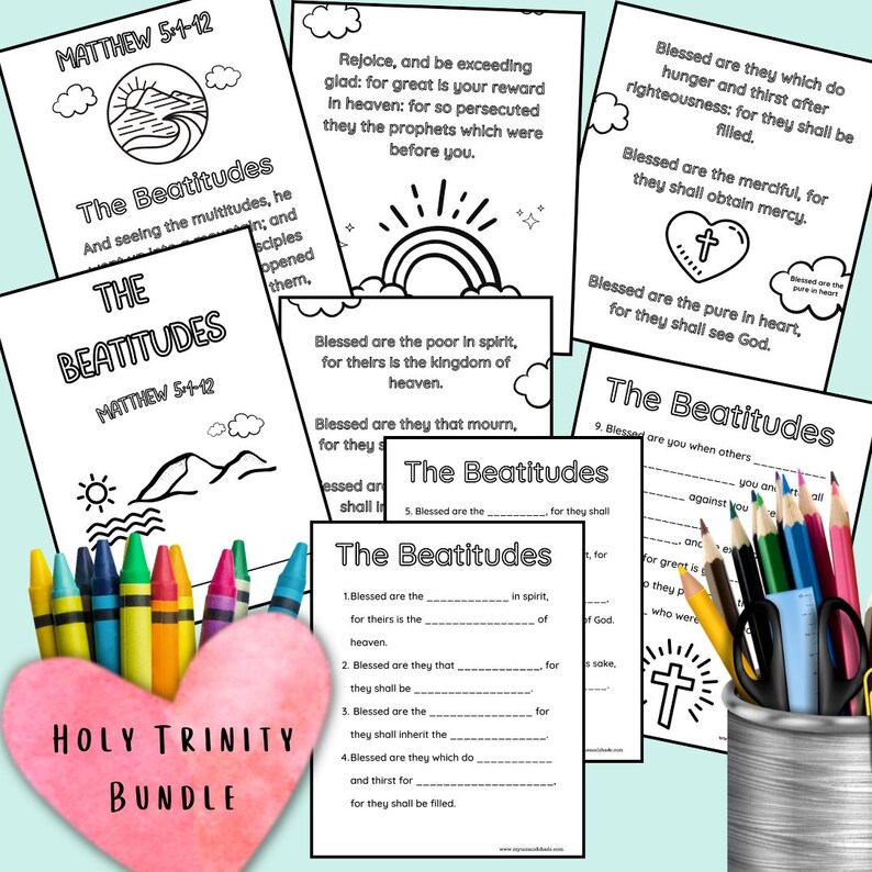 Beatitudes Craft Pages, Fill-in-the-blank Worksheets, Bible Coloring ...