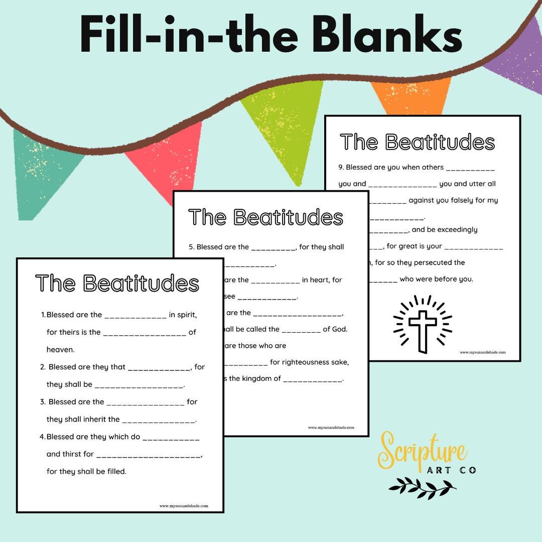 Beatitudes Craft Pages, Fill-in-the-blank Worksheets, Bible Coloring ...