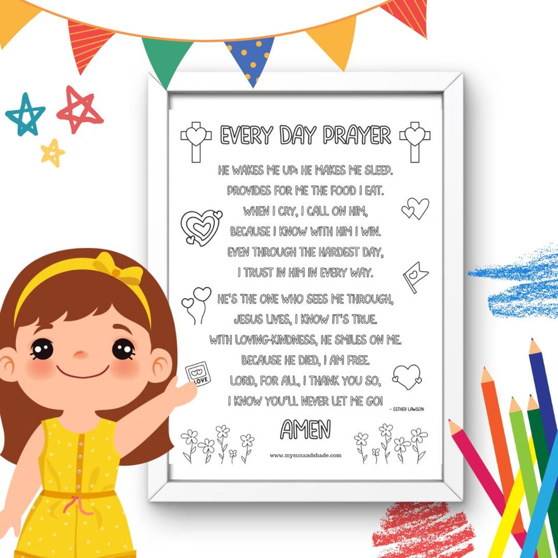 Every Day Prayer for Kids to Color, Craft Activity Paper Prayer, Kids ...