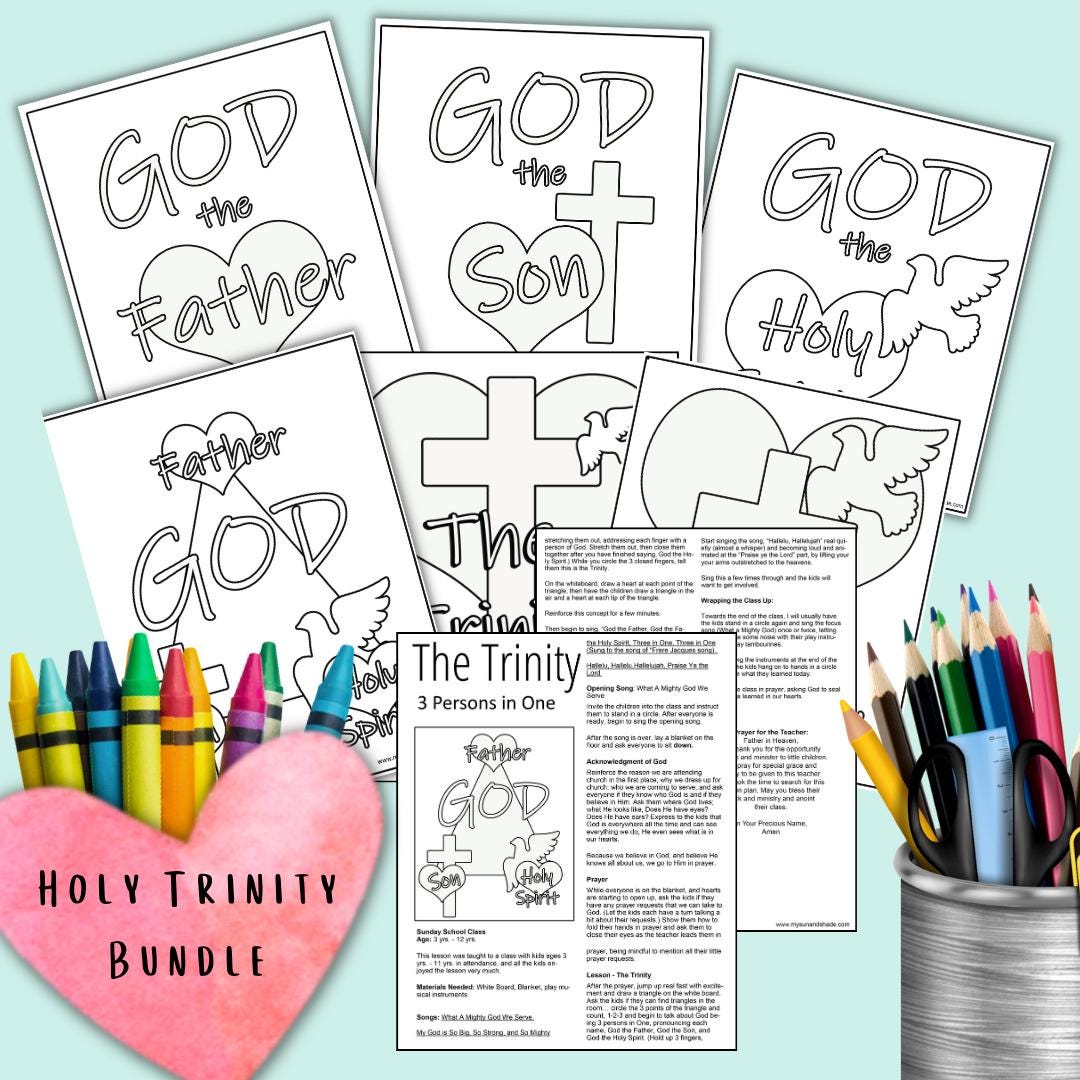 HOLY TRINITY Coloring Packet and Bible Lesson Plan: Teach Kids About ...