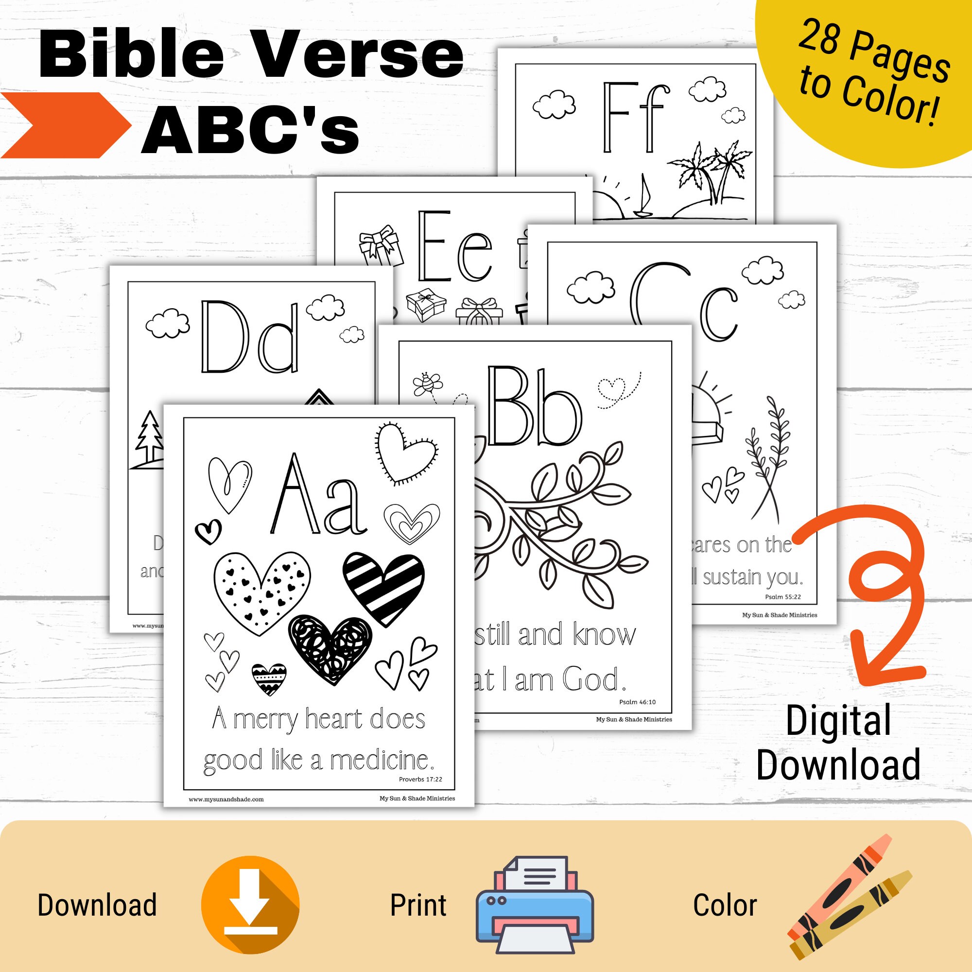 ALPHABET Bible Sheets, Early Education Printables, ABC Scripture Verse ...