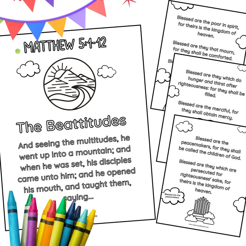 The BEATTITUDES Coloring Pages, Sermon on the Mount Children, Bible ...