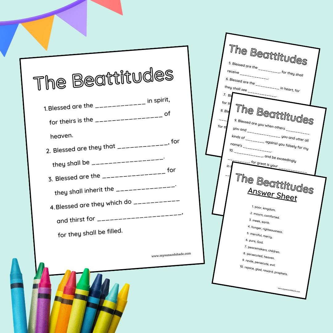 Beatitudes Coloring Pages: Bible Worksheets for Kids (digital Download ...