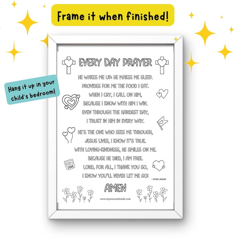 Every Day Prayer for Kids to Color, Craft Activity Paper Prayer, Kids ...