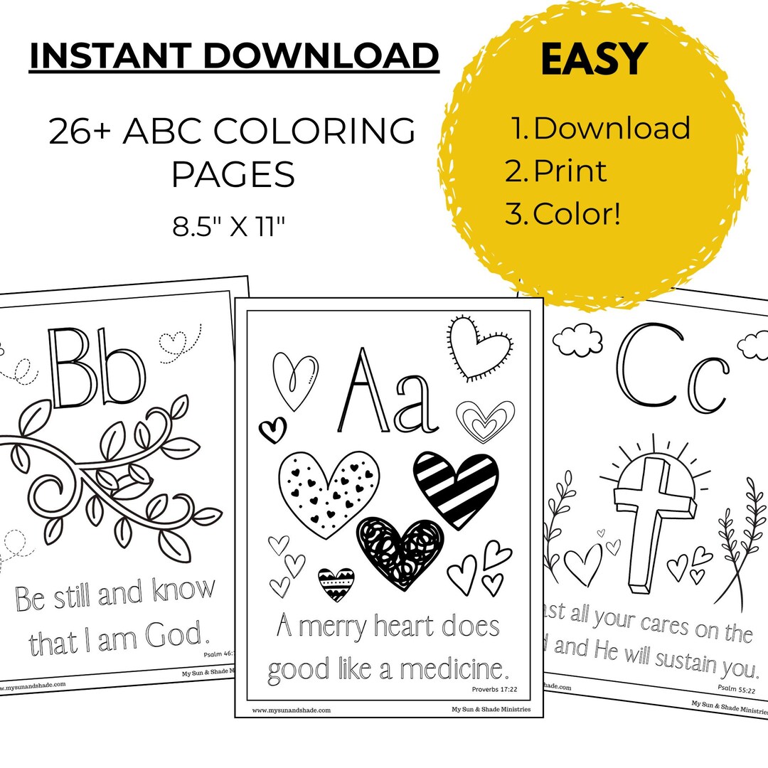 Bible Verse Quotes for Kids: Religious ABC Worksheet Pages (instant ...