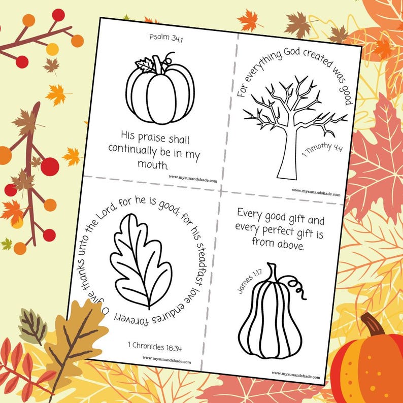 THANKFUL for FALL Coloring Pages, Religious Fall Activity for Kids ...