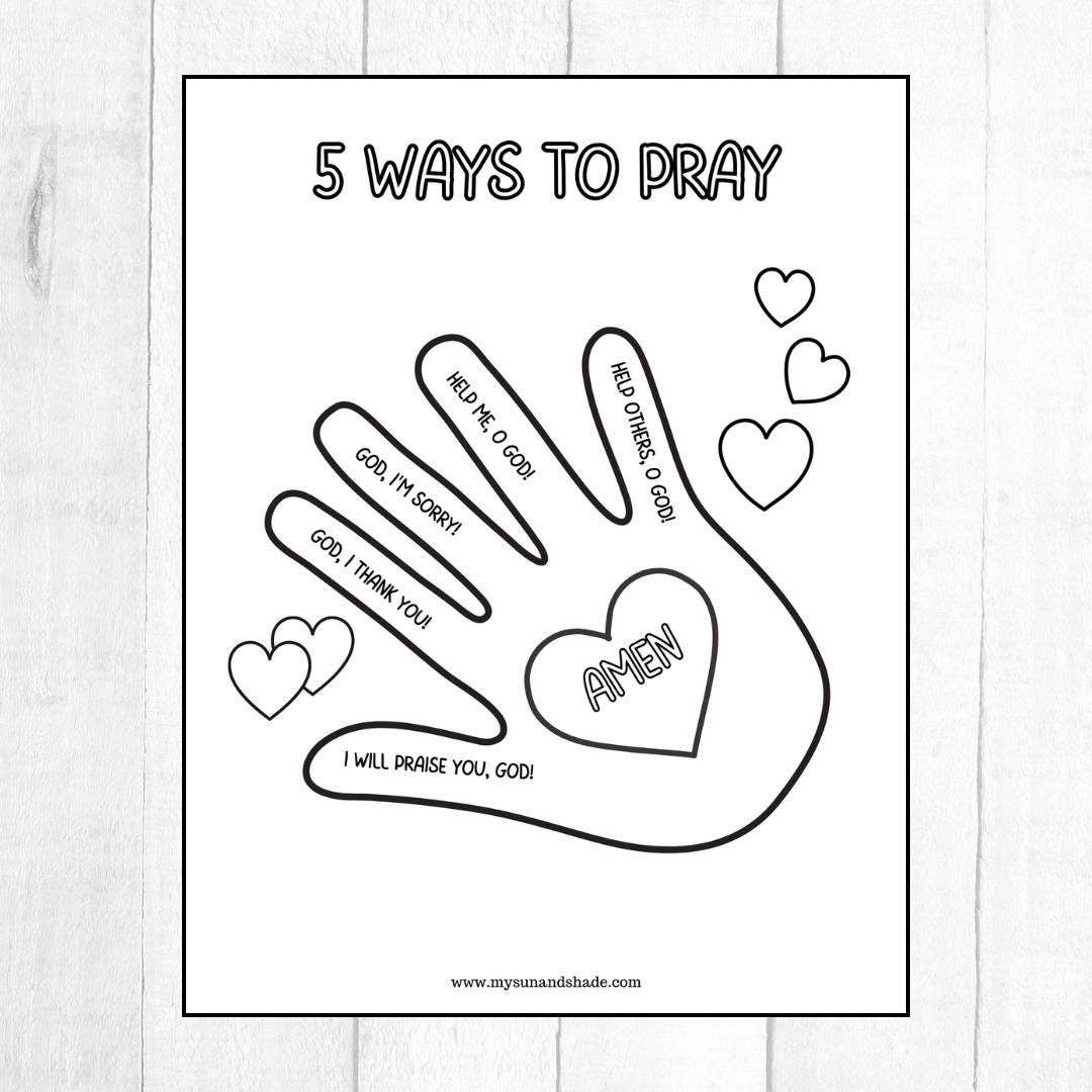 5 FINGER PRAYER Activity: Bible Coloring Page for Children (PDF Instant ...