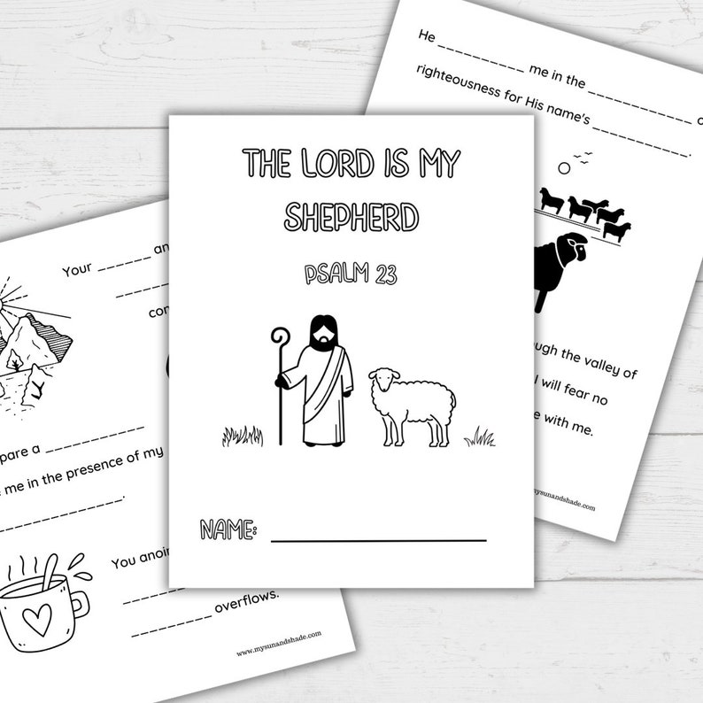 Psalm 23 Coloring Pages: Bible Worksheets for Kids (digital Download ...