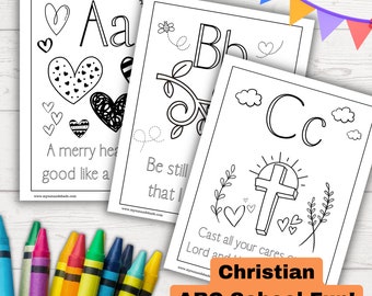 ALPHABET Coloring Sheet Bundle, Bible Memory Verses, Pre-k Class, ABC ...