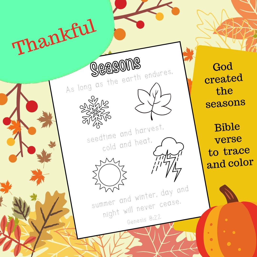 THANKFUL for FALL Coloring Pages, Religious Fall Activity for Kids ...