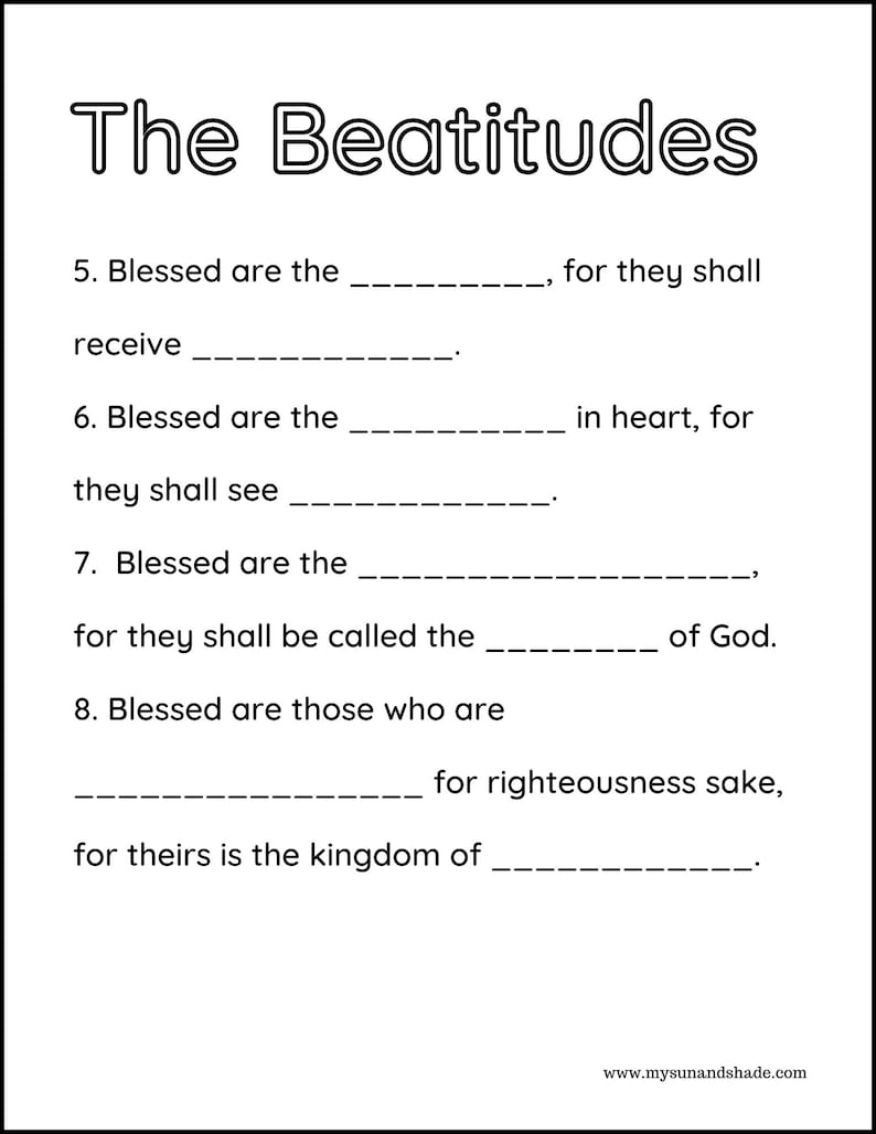 The Beatitudes Activity Packet for Kids: Sermon on the Mount Pages ...