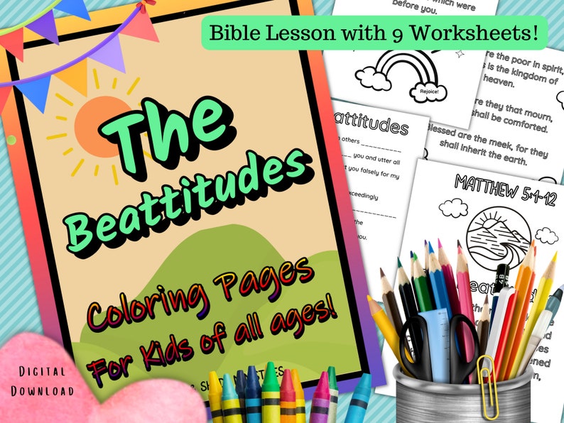 The BEATTITUDES Coloring Pages, Sermon on the Mount Children, Bible ...