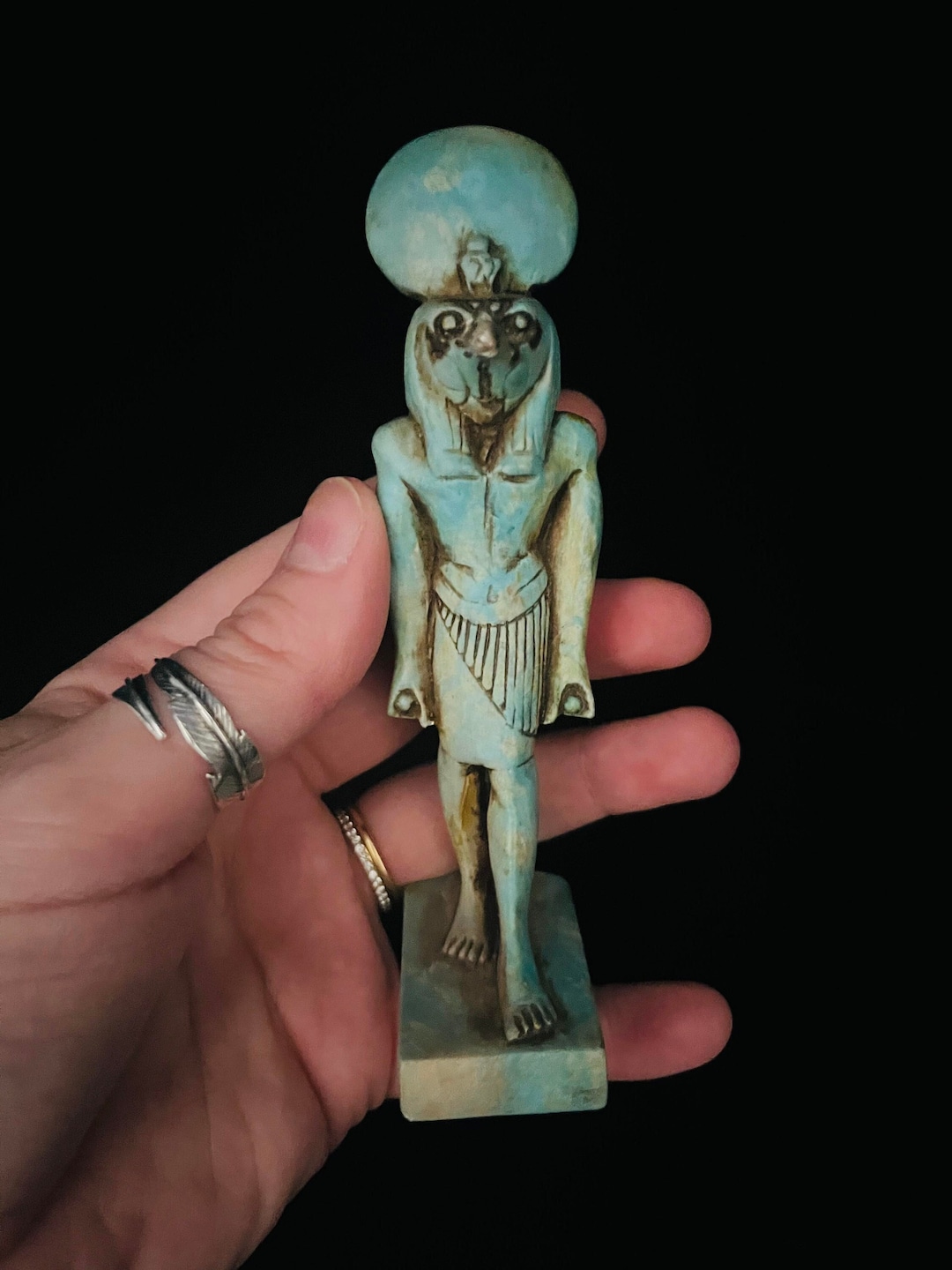 Stone Statue of Ra the Egyptian Sun God hand Carved/ Green/ Spiritual ...