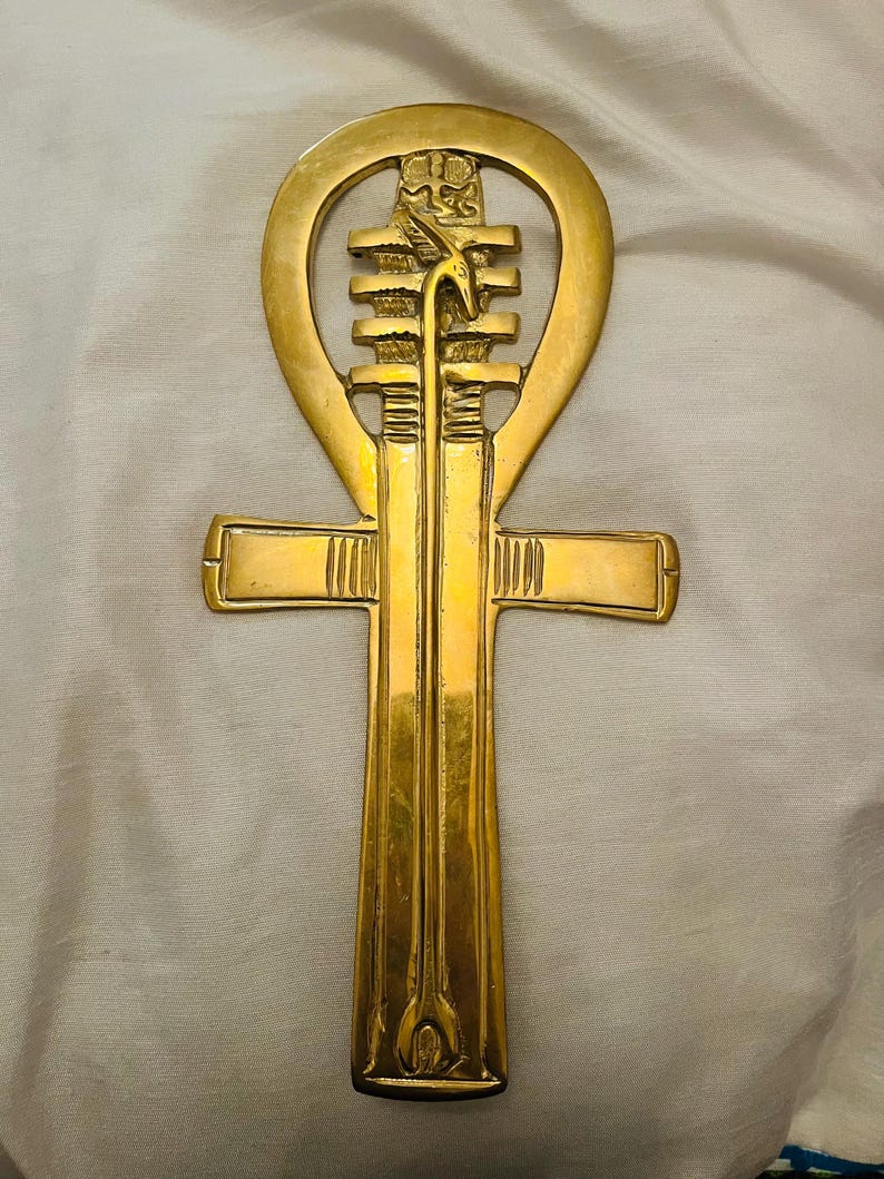 Wass Sceptre Djet Pillar Ankh *brass/ Copper/ Egyptian/ Handmade/ Alter ...