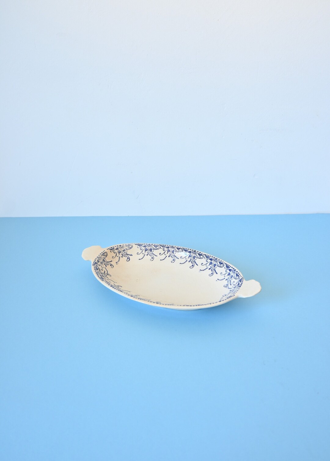 Ravier, White and Blue, With Plant and Geometric Patterns, in Old ...