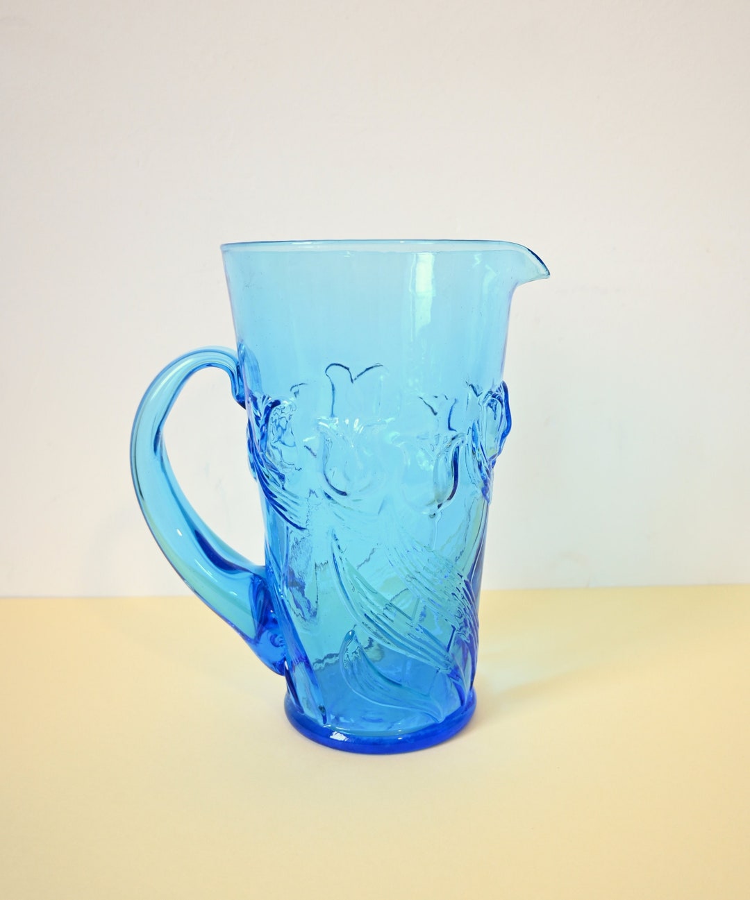 Large Vintage Blue Pitcher, in Glass, Tulip Pattern - Etsy