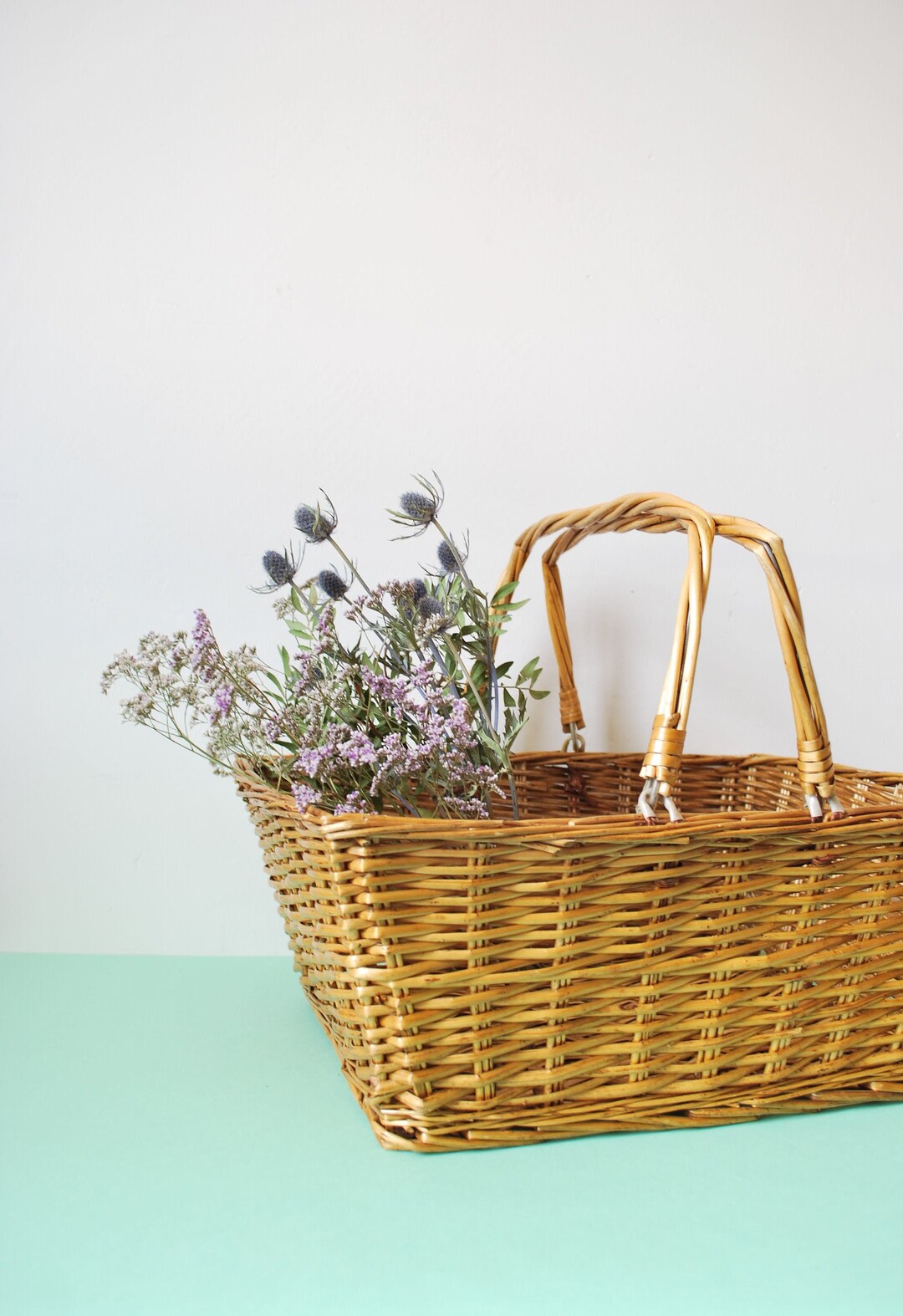 Large Wooden Basket, Rectangular, Double Handle, Vintage, French - Etsy