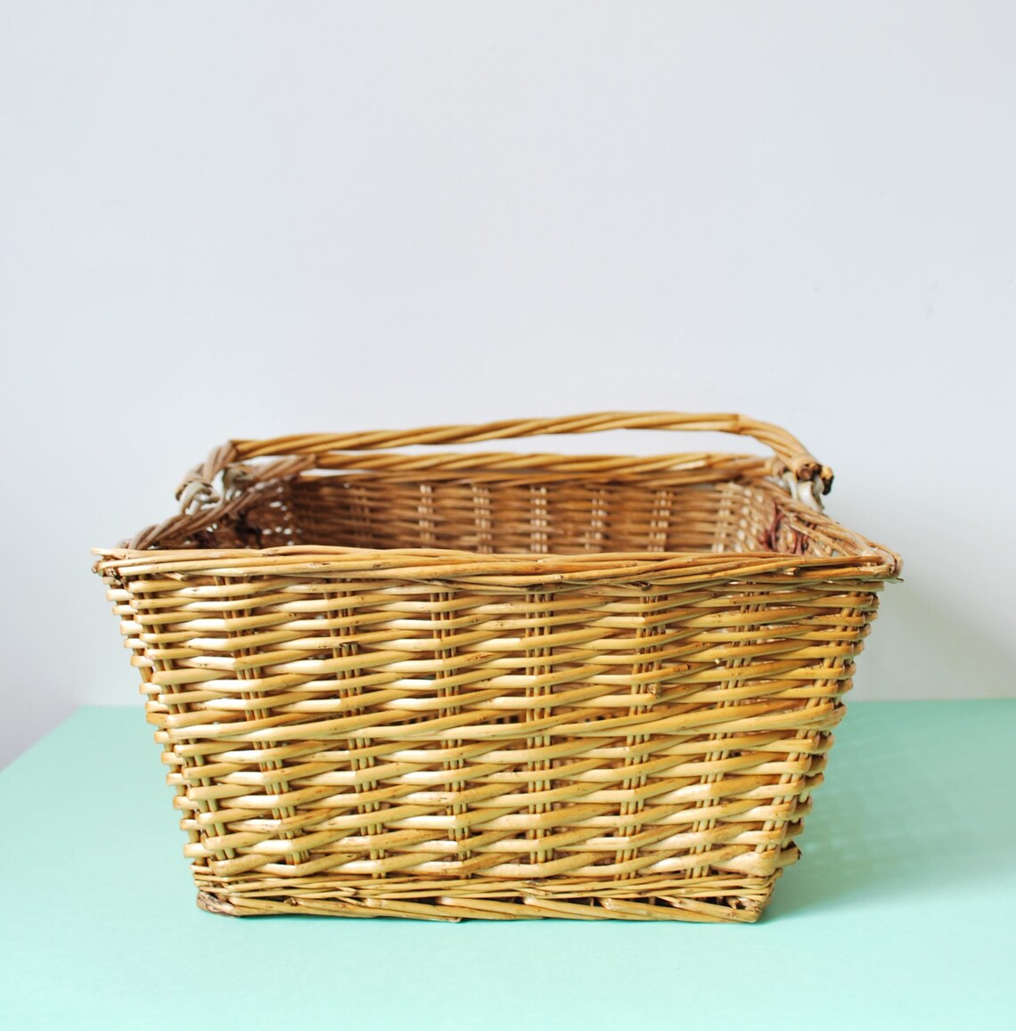 Grand Panier en Bois rectangulaire double anse vintage | Etsy