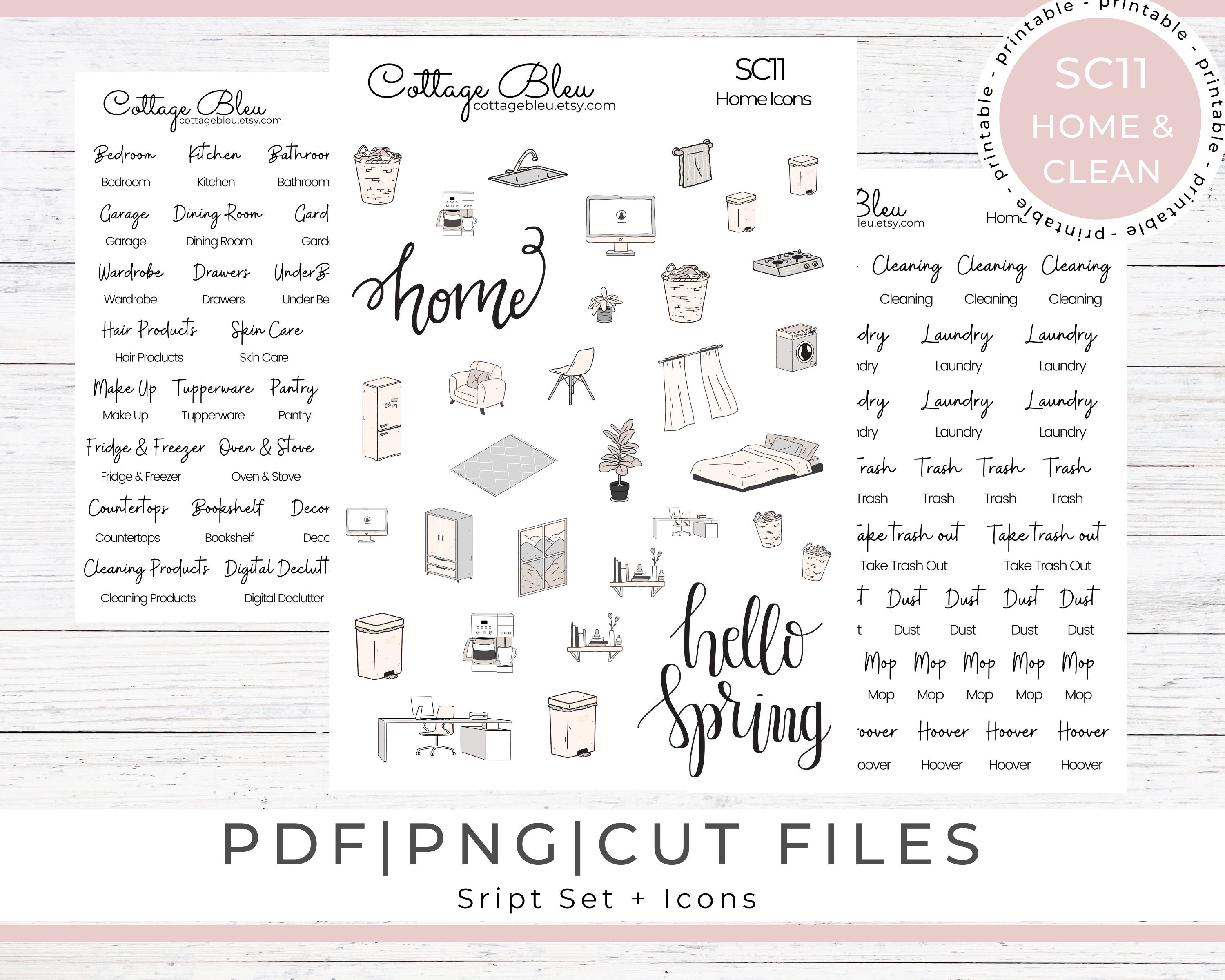 Spring Cleaning Scripts and Icons/home Stickers Printable/ House ...