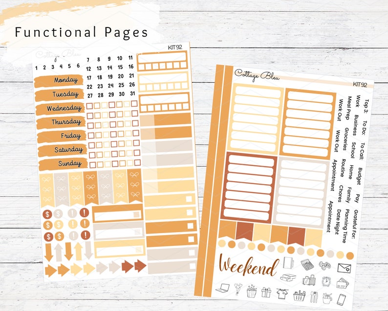 Fall Printable Planner Stickers, Weekly Kit, Cozy Orange Leaves, Foil ...