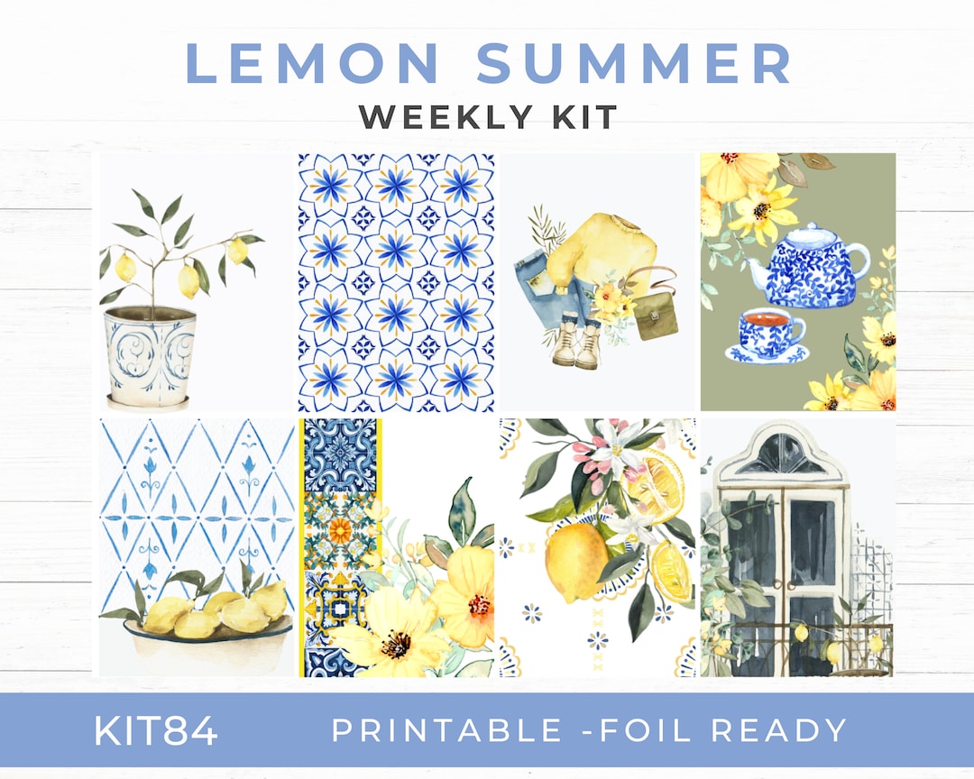 Summer Lemon Sticker Kit, Printable Weekly Planner, Greek Summer, Foil ...