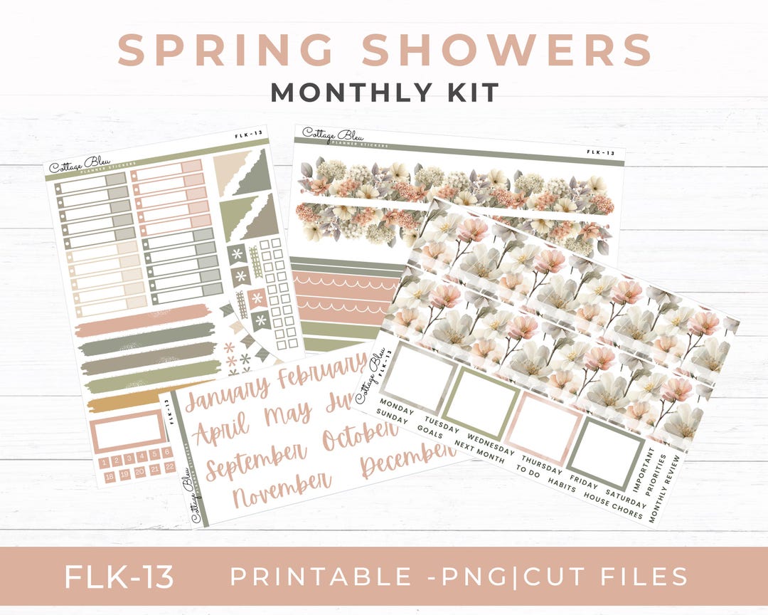 Spring Showers Monthly Printable Stickers, March Planner, April ...