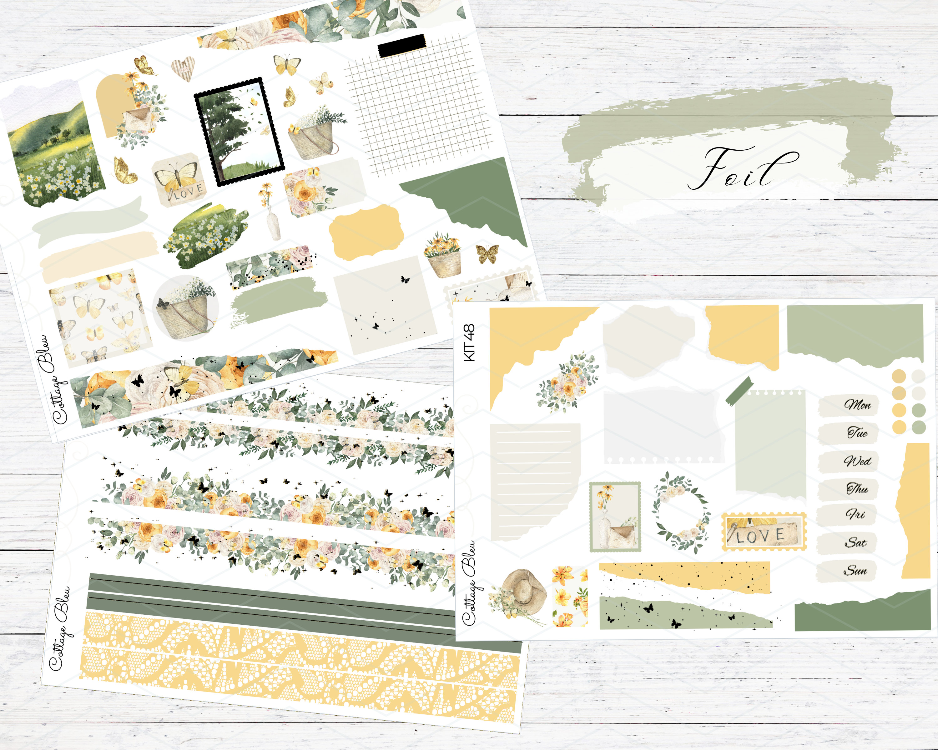 Printable Journal Stickers Spring Countryside, Yellow Butterfly, Memory ...