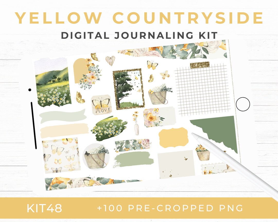 DIGITAL JOURNALING Yellow Butterfly 2/ Digital Planner Stickers ...