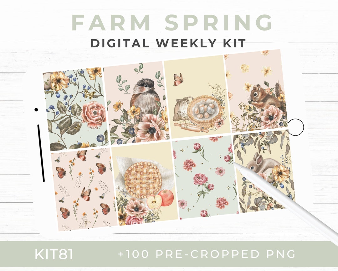 Spring Farm Digital Stickers, Weekly Planning, Decorative Pre-cropped ...
