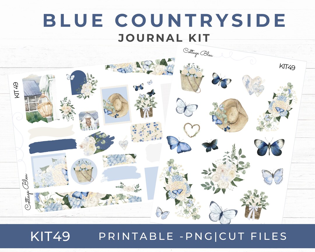 Printable Journaling Stickers, Blue Countryside, Spring, Summer ...