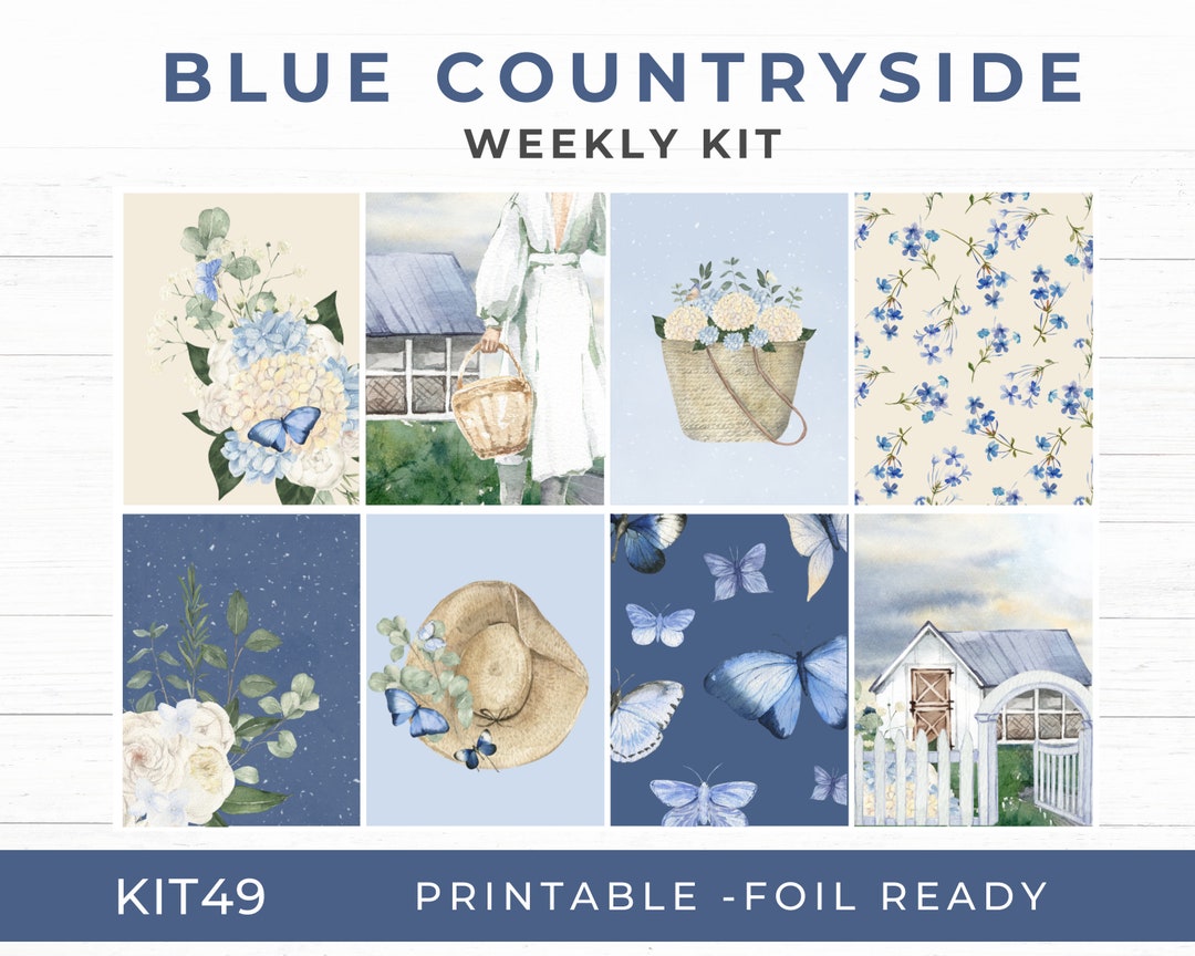 WEEKLY Blue Countryside/ Printable Planner Stickers / Blue & Cream ...