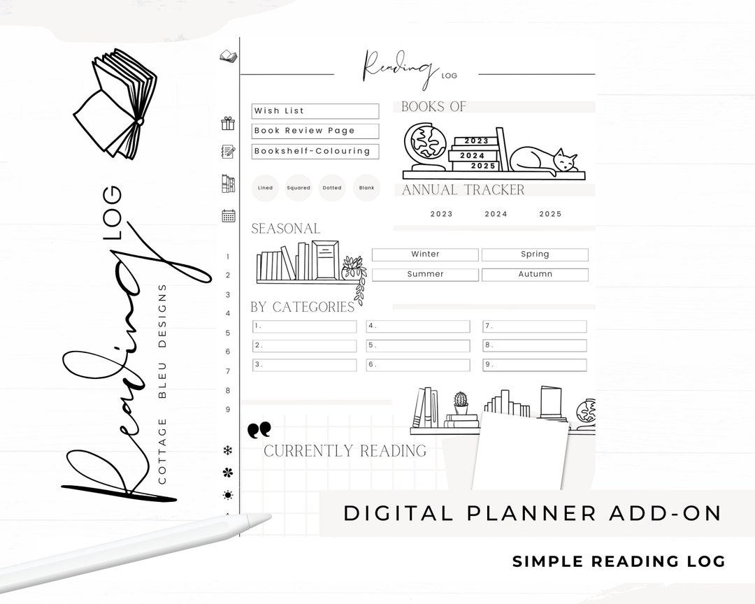 Simple Reading Log Digital Planner Add on Hyperlinked PDF for - Etsy