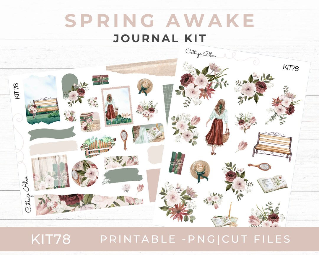 Printable Spring Sticker Journaling Kit, Floral Clipart, Cottagecore ...