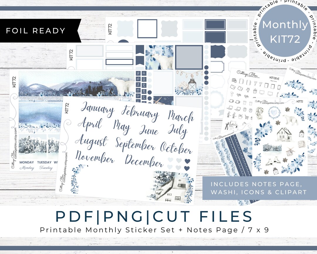 MONTHLY Polar Winter / Printable Planner Stickers / Winter / - Etsy