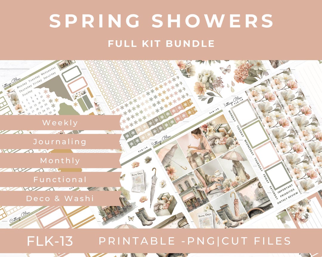 Spring Showers Printable Sticker Bundle, Weekly and Monthly Planner ...