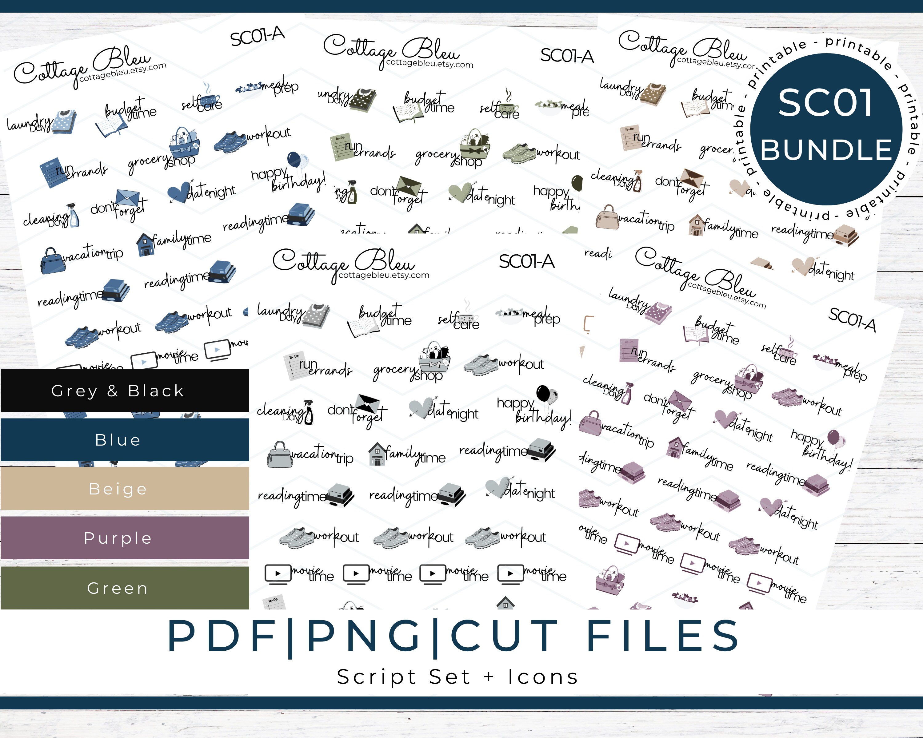 BUNDLE Neutral Colored Scripts and Icons/daily Script Stickers ...