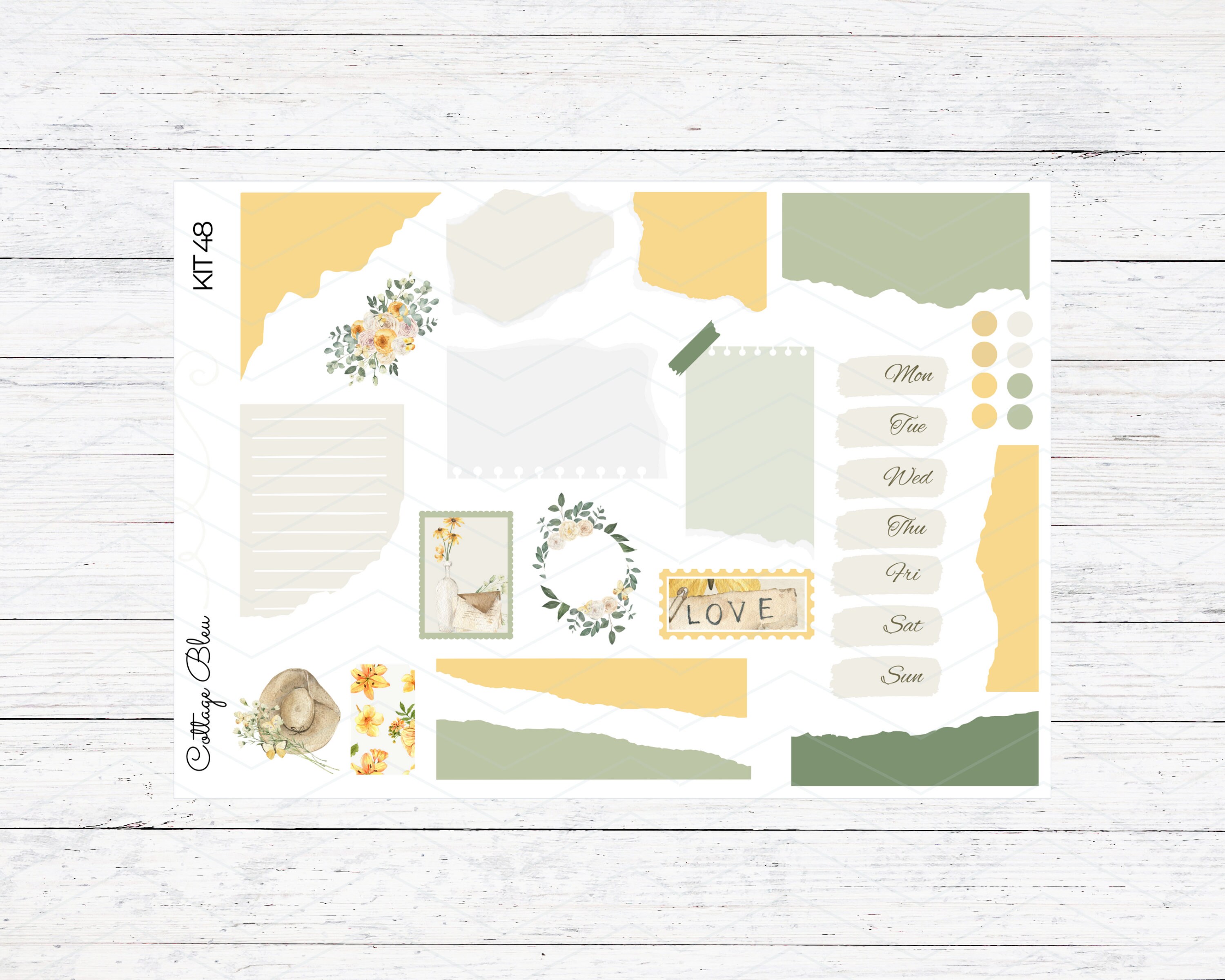 Printable Journal Stickers Spring Countryside, Yellow Butterfly, Memory ...