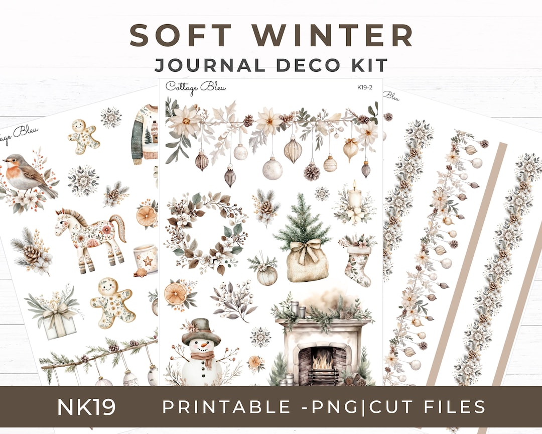 Printable Winter Journaling Stickers, Cozy Boho, Scrapbook Sticker ...