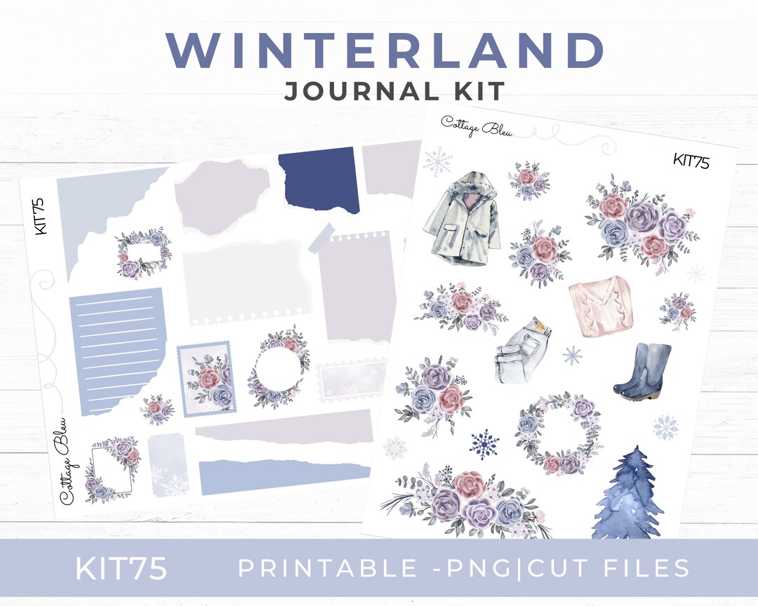 Printable Journal Stickers, Winter Journaling Kit With Floral Deco ...