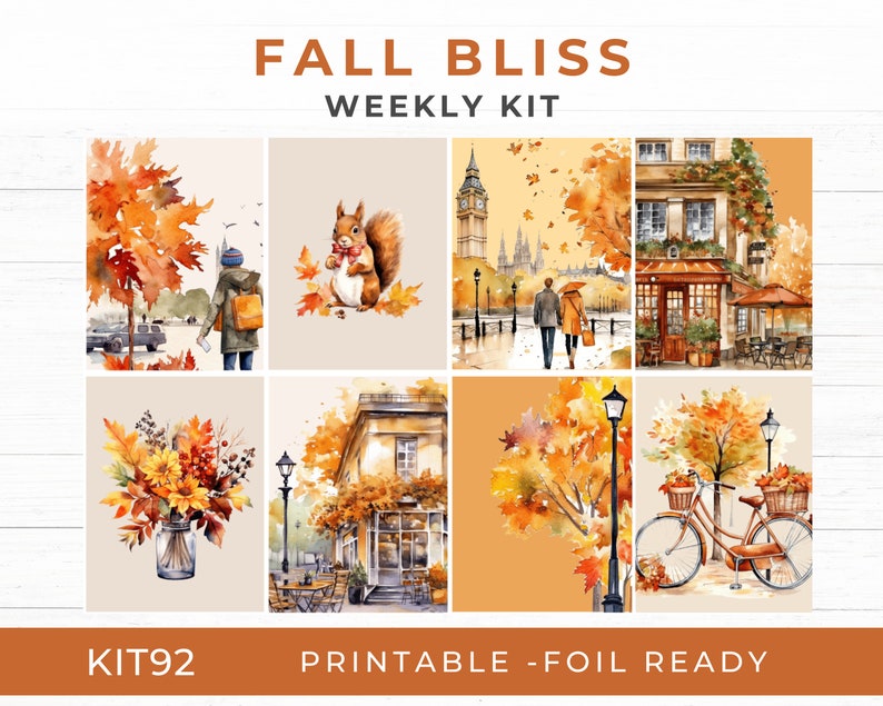 Fall Printable Planner Stickers, Weekly Kit, Cozy Orange Leaves, Foil ...