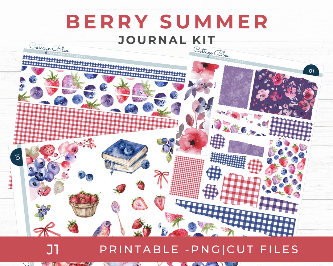 July Printable Journaling Stickers, Berry Summer, Scrapbook and Junk ...