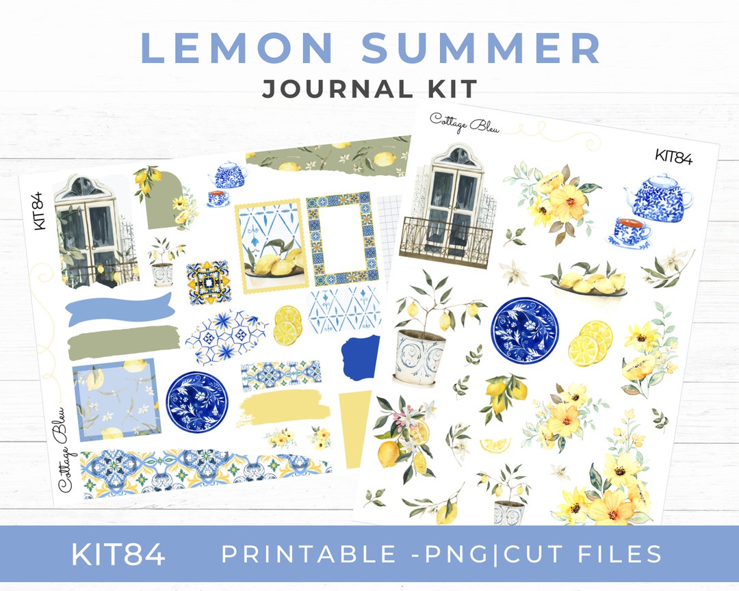 Summer Journaling Stickers, July Journal, Lemon Printable Kit, Greek ...