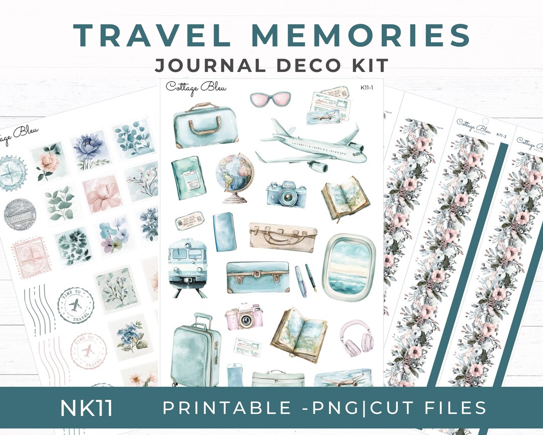 Printable Journaling Stickers Travel Memories Watercolor Deco ...