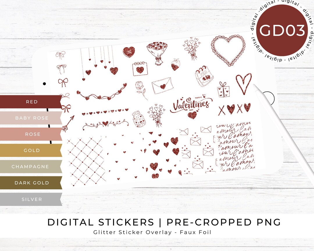Love Digital Stickers, Valentine Glitter Stickers, Self Love Deco ...