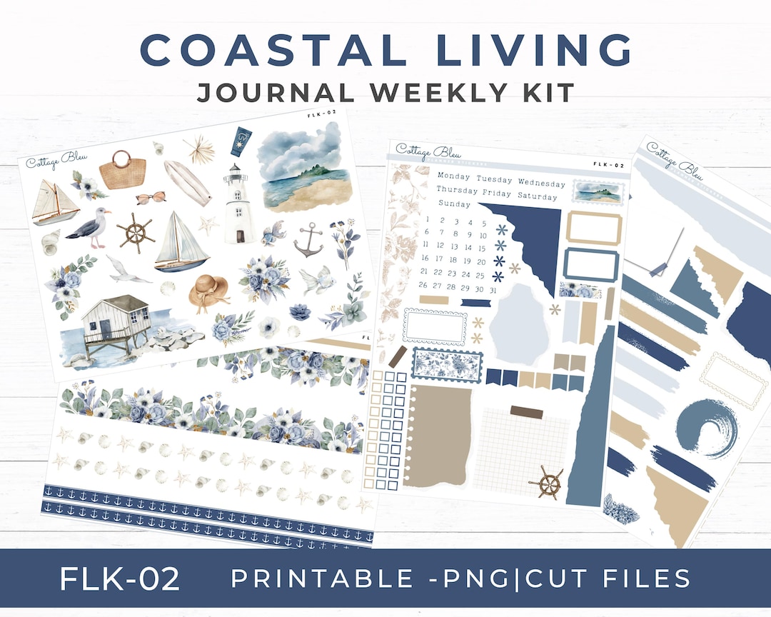 Coastal Printable Journaling Stickers, Weekly Planning, Seaside ...