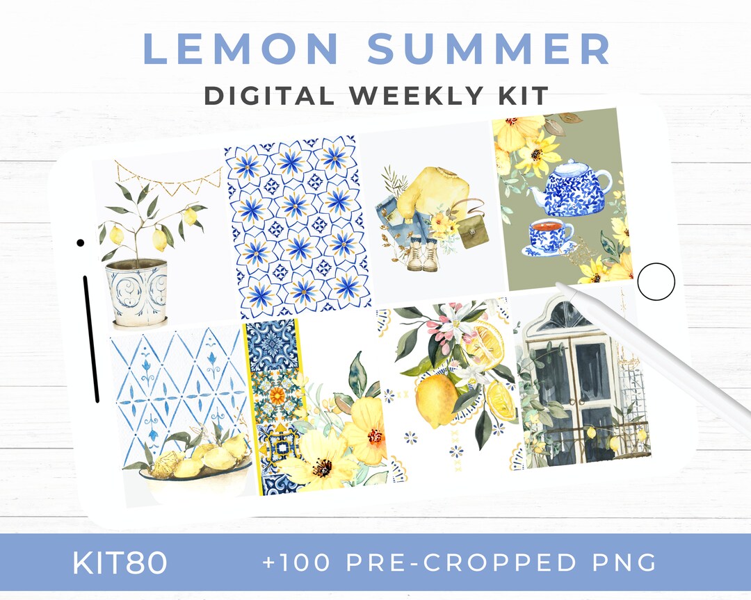 Digital Weekly Planner Stickers, Summer Lemon, Pre-cropped Pngs for ...